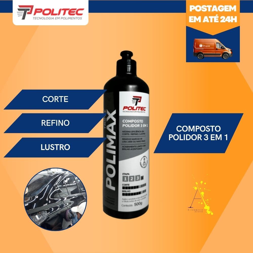 Polidor 3 em 1 Corte, Refino e Lustro 500g Politec Composto Polimax | Shopee Brasil