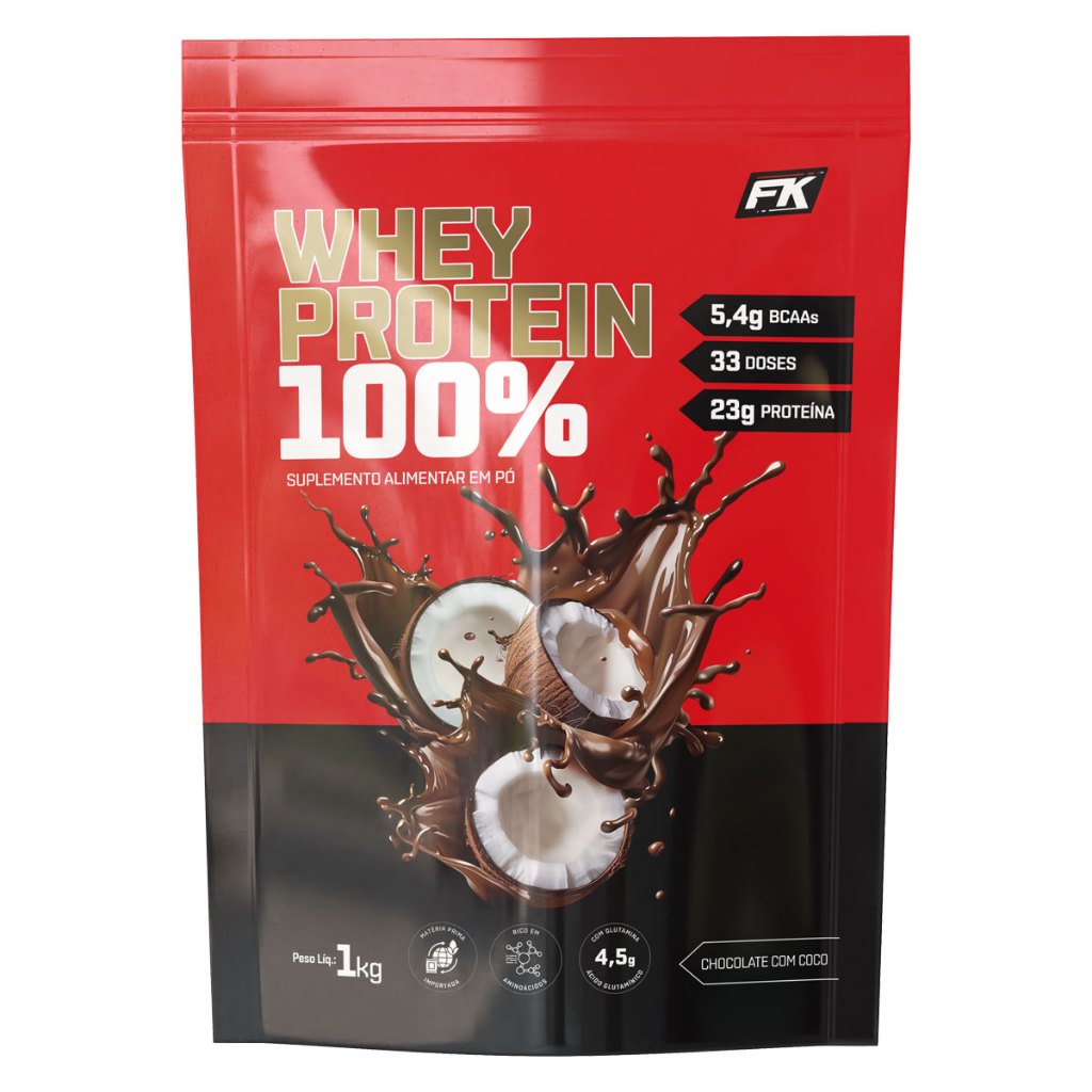 100% Whey Protein Concentrado Refil 1kg Fk - WPC - Proteína Concentrada - 23g de proteína por ...