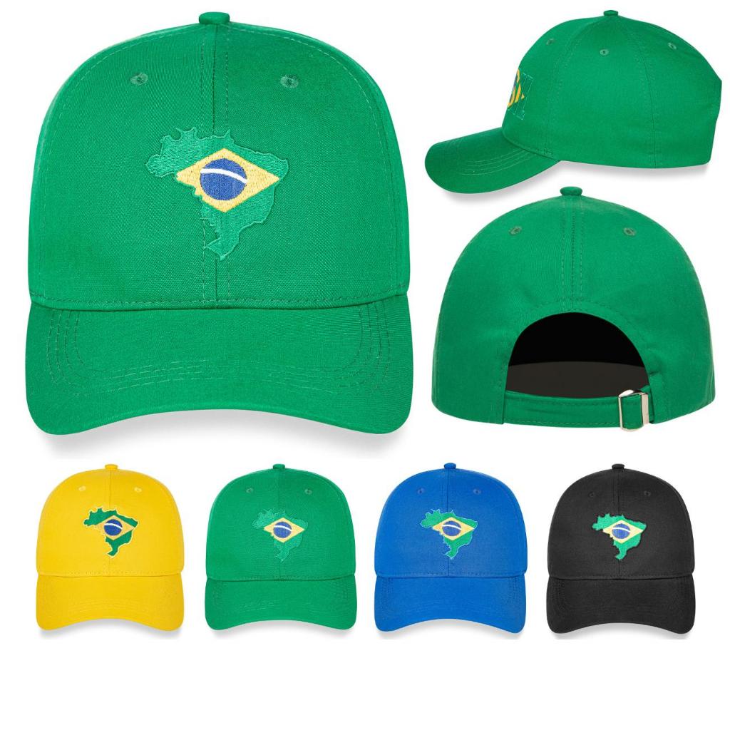 Boné Brasil Mapa Seleção Bordado Aba Curva | Shopee Brasil