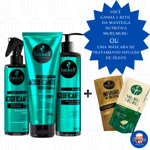 Kit Haskell Acidificante Sh 300ml Másc 240gr e Fluido 200ml + REFIL DE 200G DISPONÍVEL (MURUMURU ...