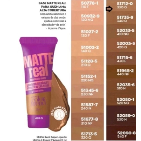 BASE LÍQUIDA MATTE REAL COM ÁCIDO SALICÍLICO E EXTRATO DE CHÁ VERDE A ...