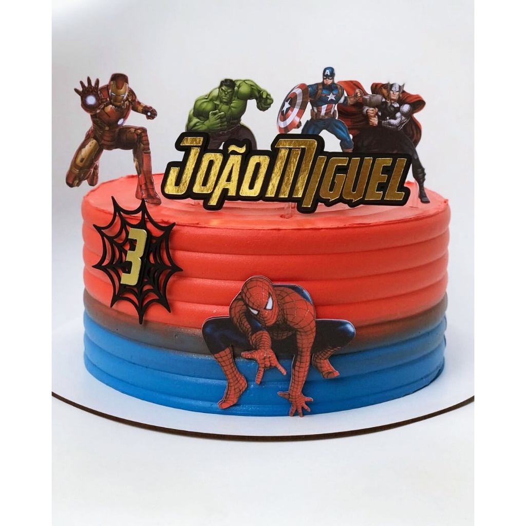 Topo Topper de bolo personalizado 3D Vingadores Super Herois Marvel com ...