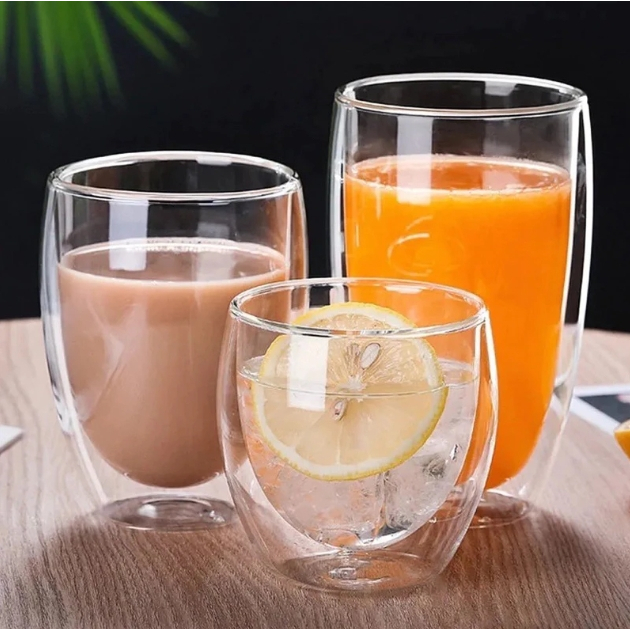 Kit 2 Copos De Vidro Borasilicato Dupla Camada Transparente 100ml, 380ml ou 570ml | Shopee Brasil