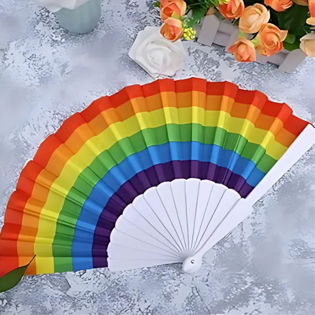 Leque de Mão Luxo Médio 42cm Leve Festa Carnaval Folia (Arco Iris ...