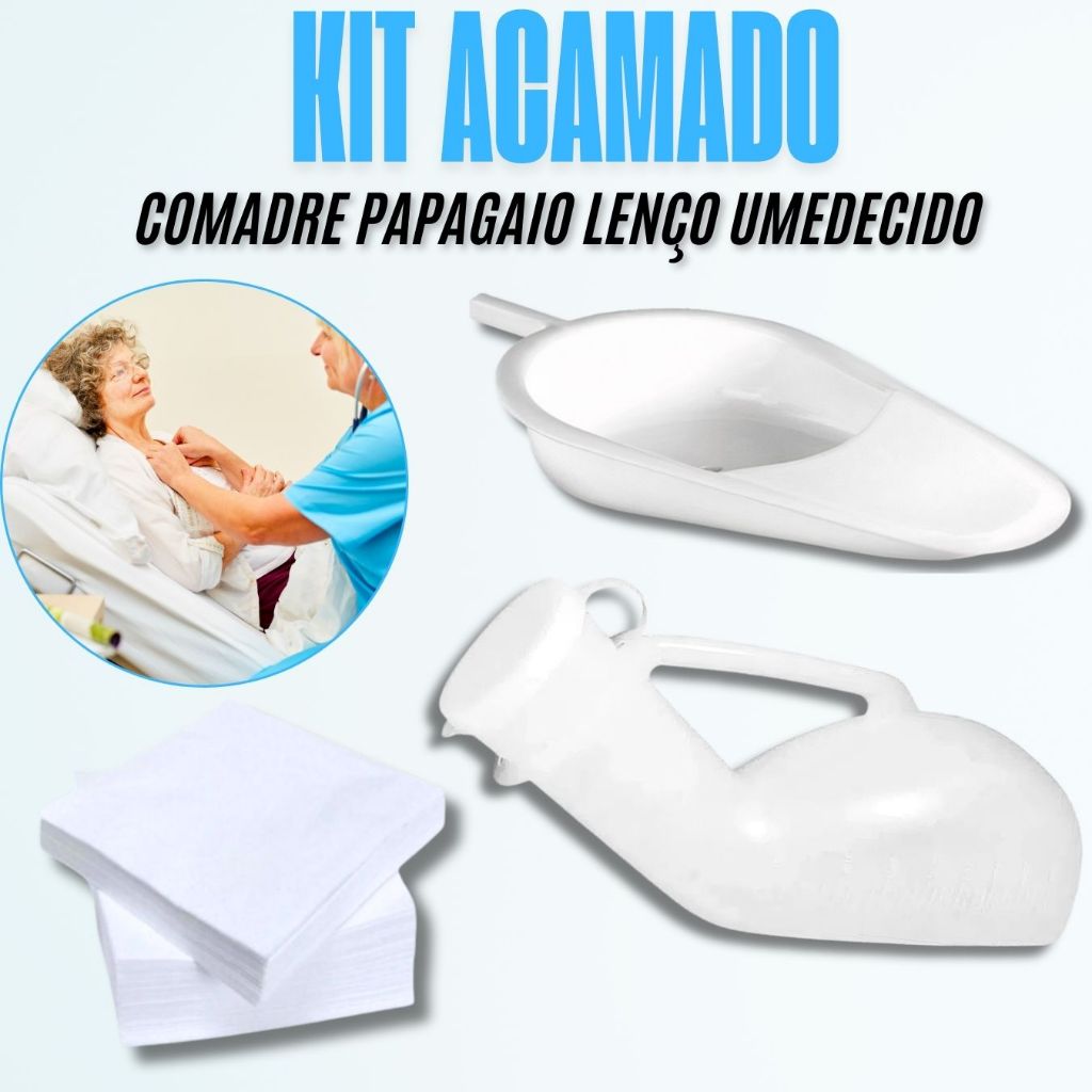 Kit Acamado Comadre Extra Grande Hospitalar 2.5l Papagaio 1l + 55Unid ...