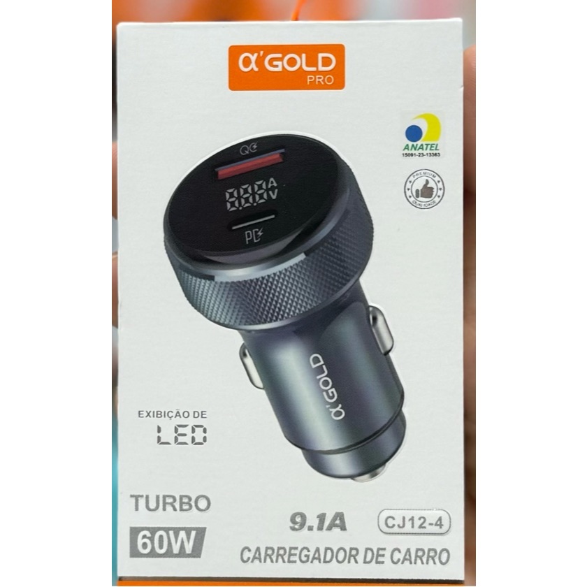 Carregador Veicular Turbo 60w 9.1a Qc4.0 Usb + Tipo C a gold CJ12-4 | Shopee Brasil