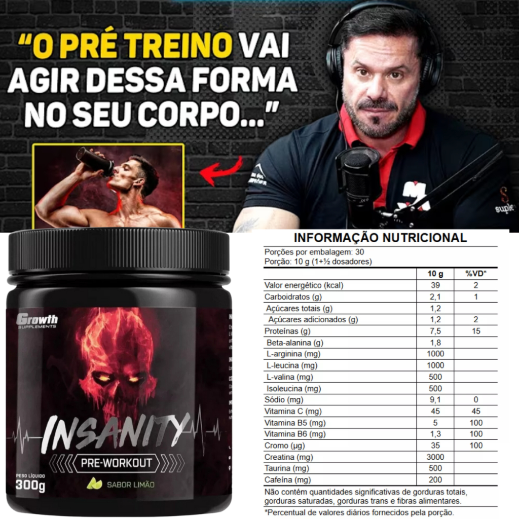 Growth Supplements Pré Treino Insanity 300g | Shopee Brasil
