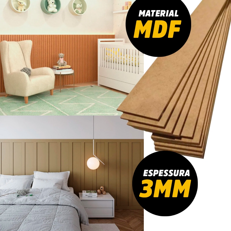 Kit 10 Unidades Ripado Chapa RIPA Mdf Cru 3mm Placa 5x100 cm para ...