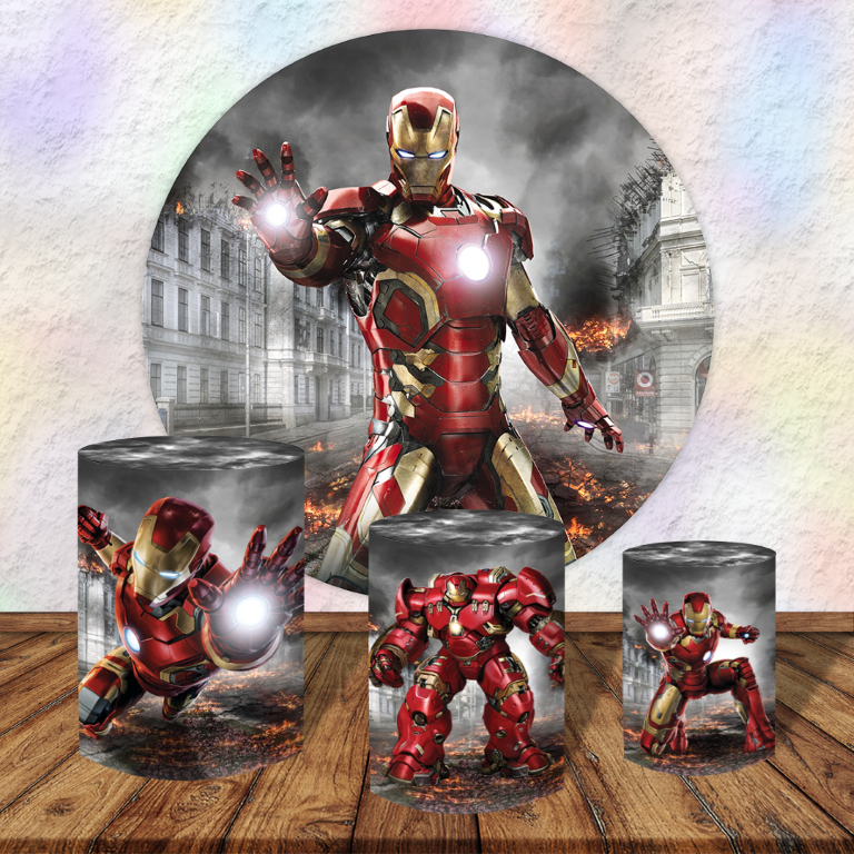 Homem de Ferro - kit capa painel redondo 1.5m + 3 capas de cilindros ...
