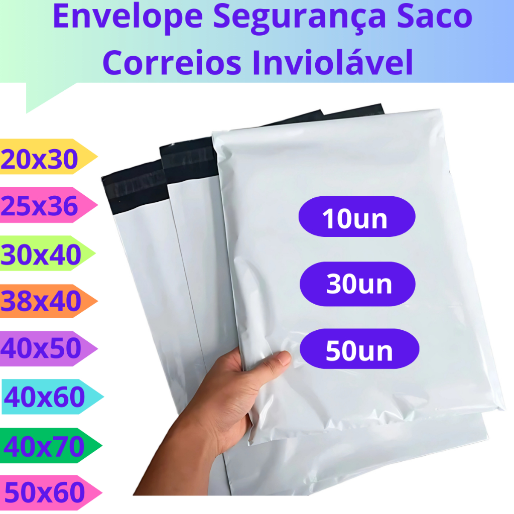 Kit 50/30/10 Envelope Segurança Saco Correios Embalagem envio ...