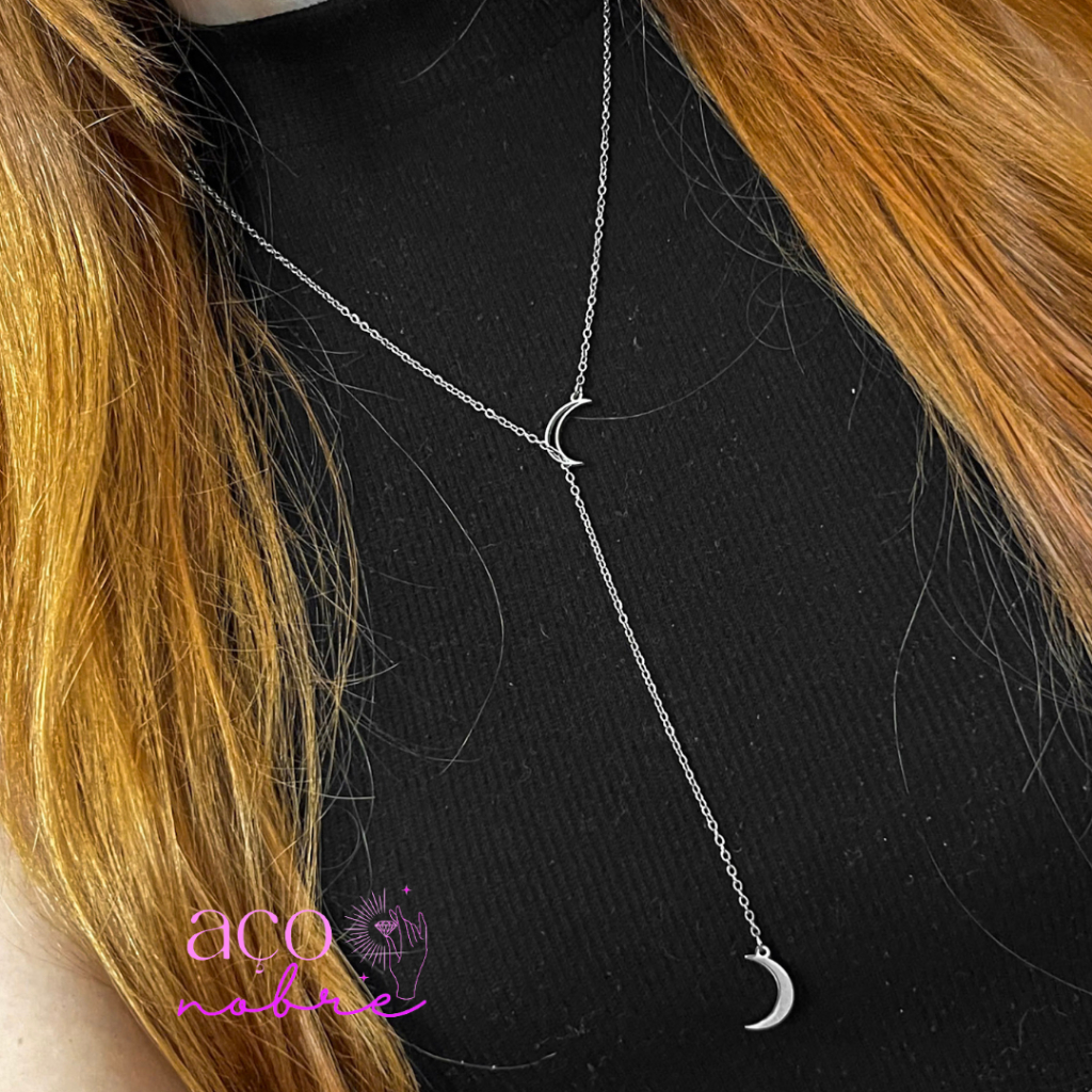 Colar De Lua Em Aço inox Não Escurece Colares Grande Lua | Shopee Brasil