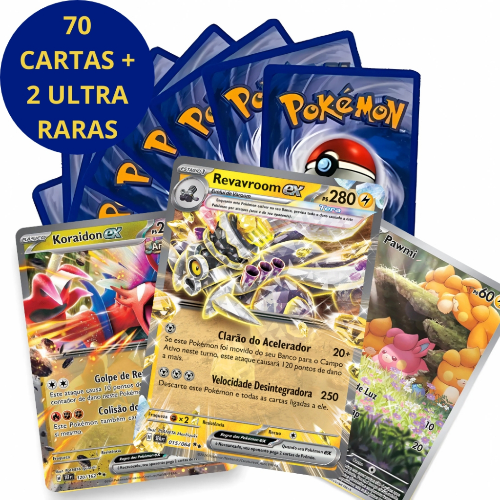 Kit 70 Cartas Pokémon + 2 Ultra Rara V Vmax Ex Originais Copag Card ...