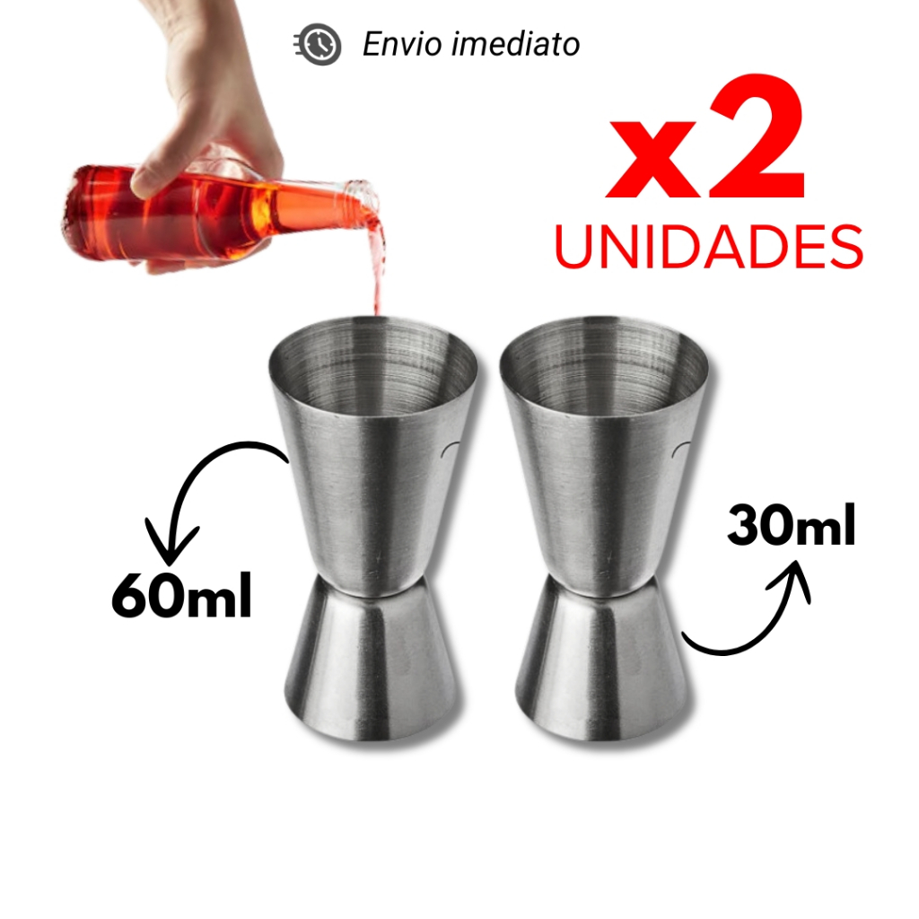 Kit 2 Dosador Duplo Inox Premium Grande Bebidas Medidor 60/30ml Drinks ...