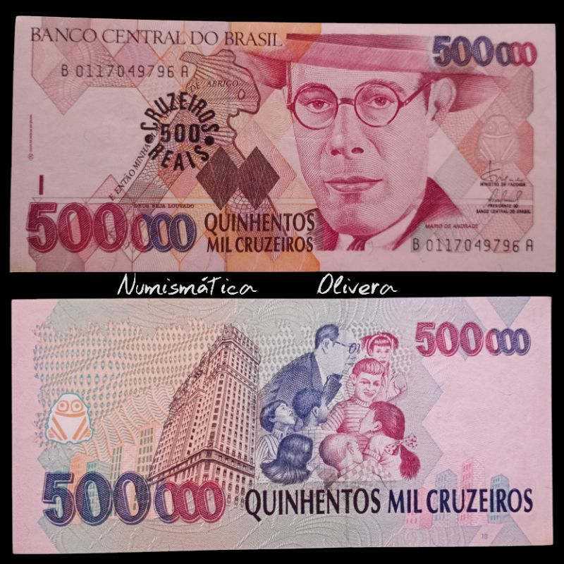 Cédula antiga 500 cruzeiros reais 1993 MBC/Sob C236. | Shopee Brasil