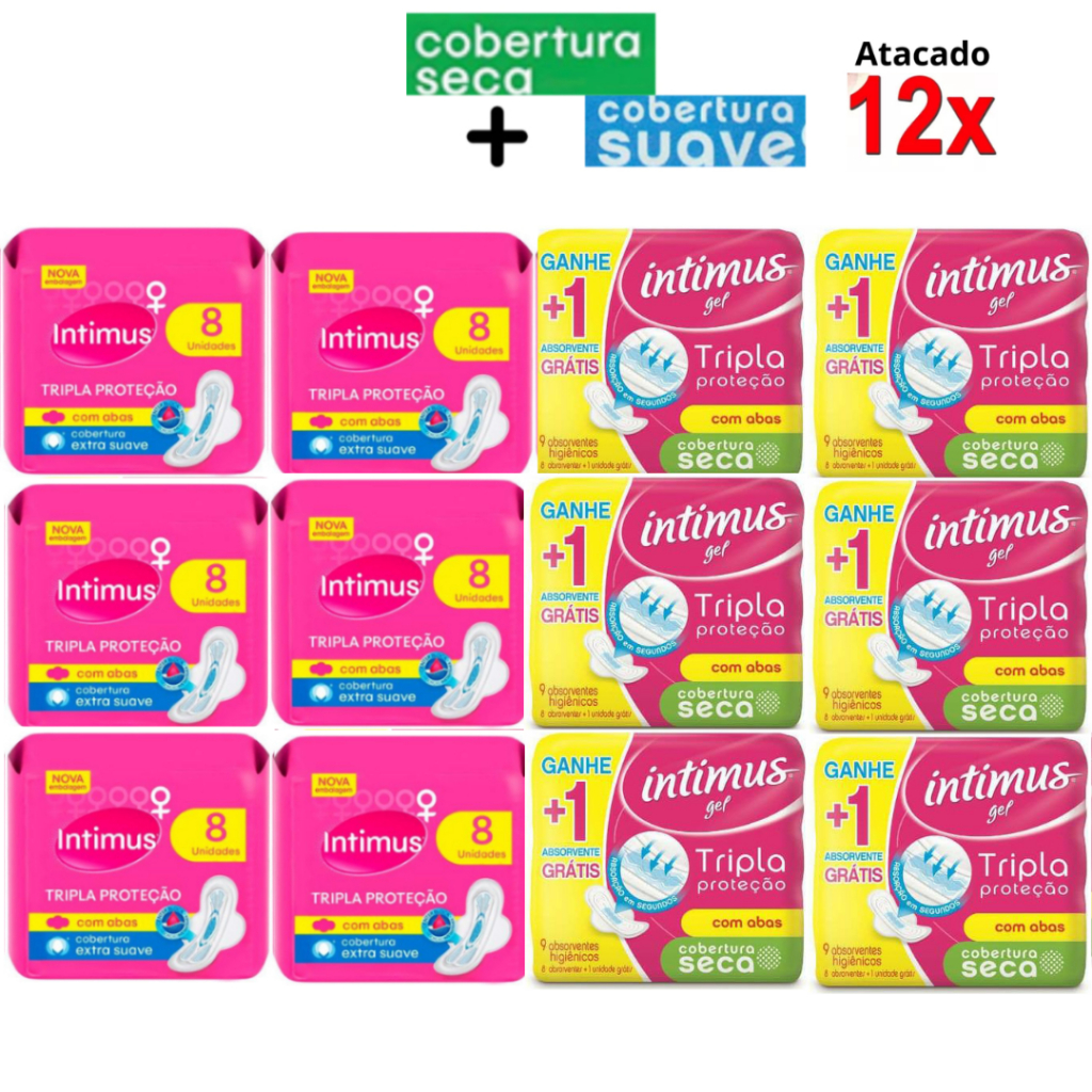 Kit 12 Absorvente Intimus Tripla Proteção Seca e Extra Suave Com 8 ...