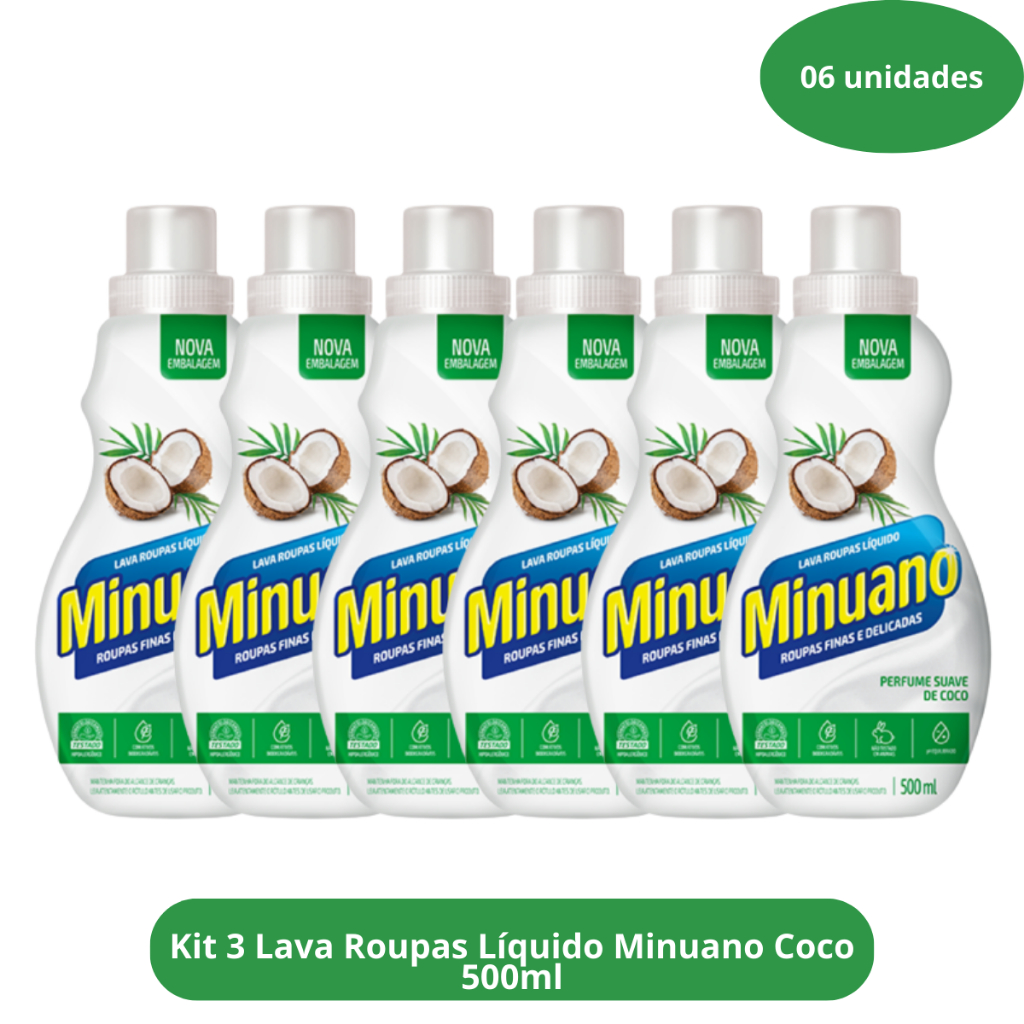 Kit 6 Lava Roupas Líquido Minuano Coco 500ml | Shopee Brasil