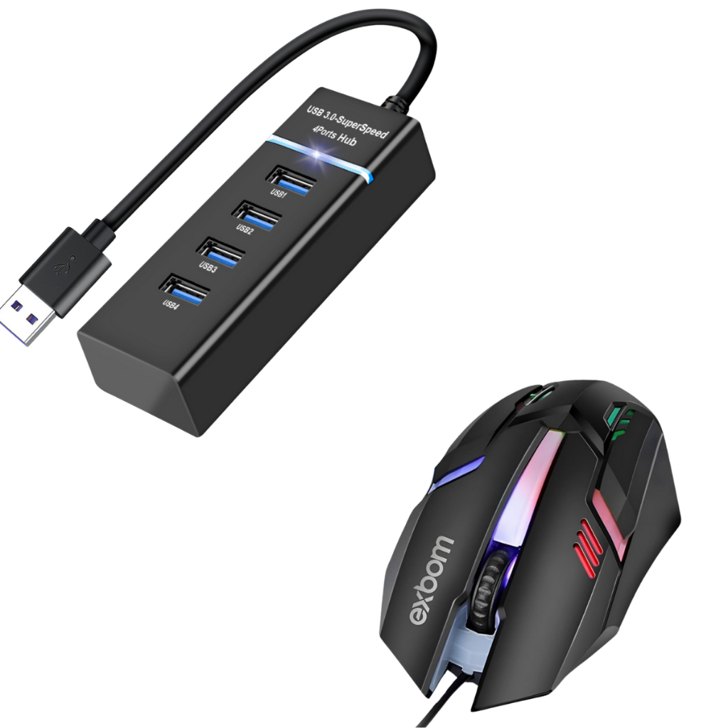 HUB Usb Exp. 3.0 4 Portas 30 Cm + Mouse Gamer Led Rgb 7 Cores | Shopee ...