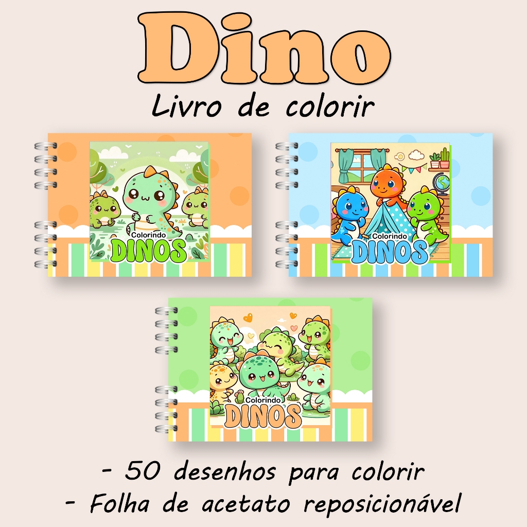 Livro de colorir - Dinossauros - 50 folhas - Capa Dura 180 gramas ou Encadernado 75 gramas ...