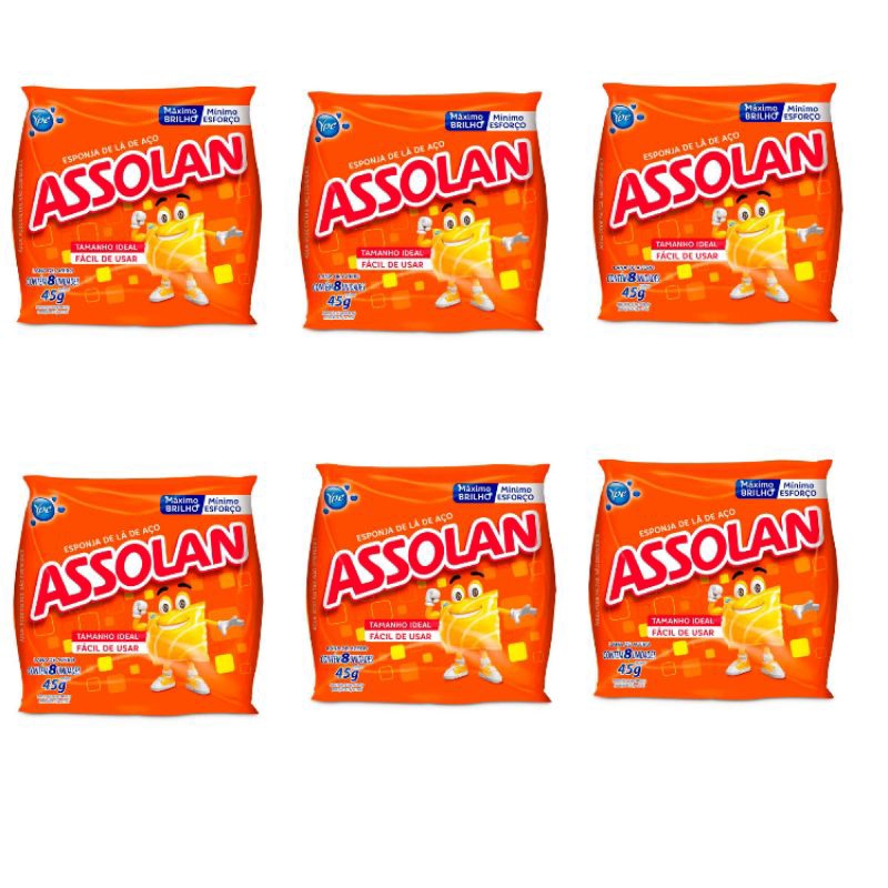 KIT 6 ESPONJA DE AÇO ASSOLAN 45G | Shopee Brasil