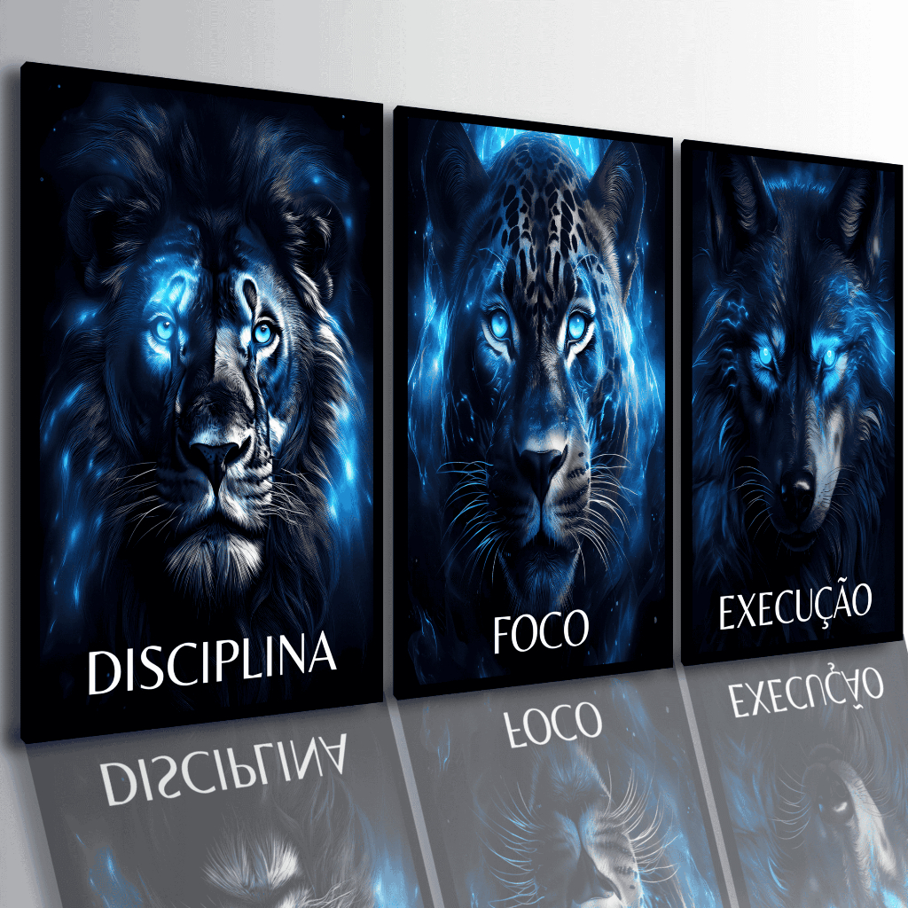 Quadros Decorativos Leão Disciplina Foco Motivacional Lobo Azul Sala ...