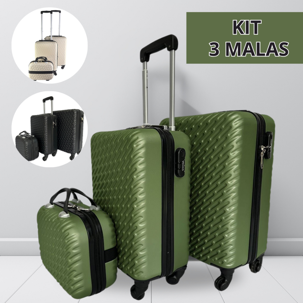Kit Mala De Viagem 3 Peças Rodas 360º Com Cadeado | Shopee Brasil