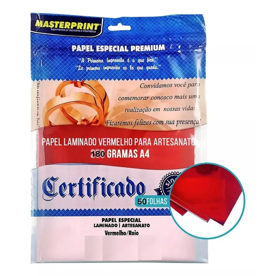 Papel Offset Color Plus Vermelho 180g A4 Masterprint Pacote 50 Folhas ...