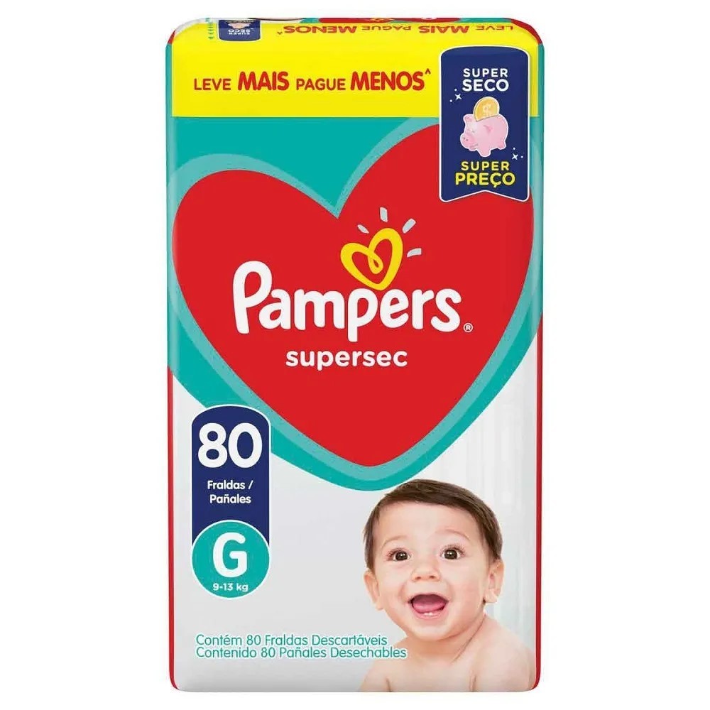 Pampers SuperSec - Tam. G - 80 unidades (9 - 13 kg) | Shopee Brasil