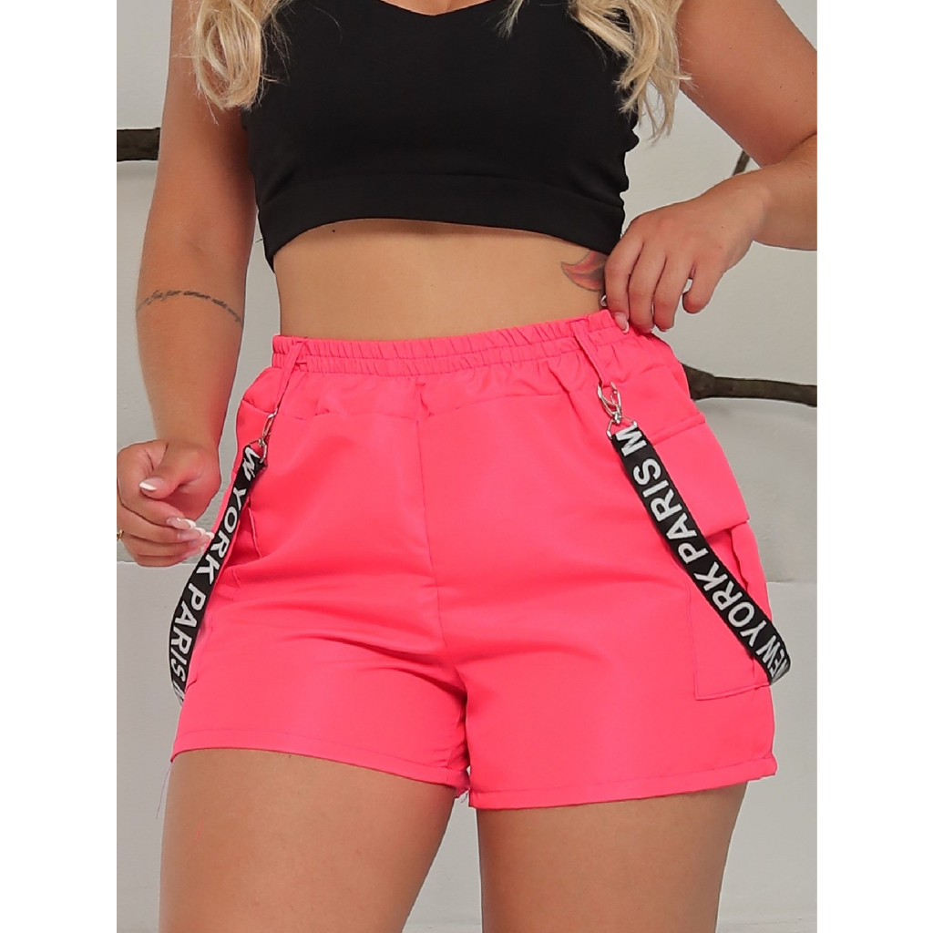 Shorts Shortinho cargo Com SUSPENSORIO Tactel com bolsos laterais e elástico no cós | Shopee Brasil