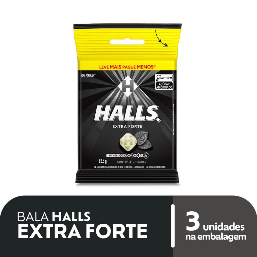 Bala Drops Halls Morango x extra forte - Pacote de 84g promoção ...