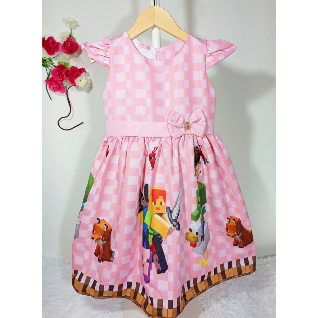 Vestido Minecraft Infantil Vestidos Jogos online Roupa Minecraft ...