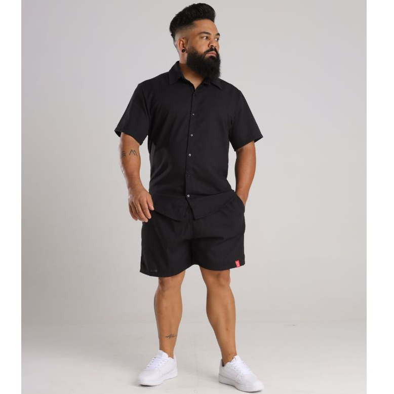 Conjunto Masculino Linho Social Camisa botão e Short Linho Com Cadarço ...