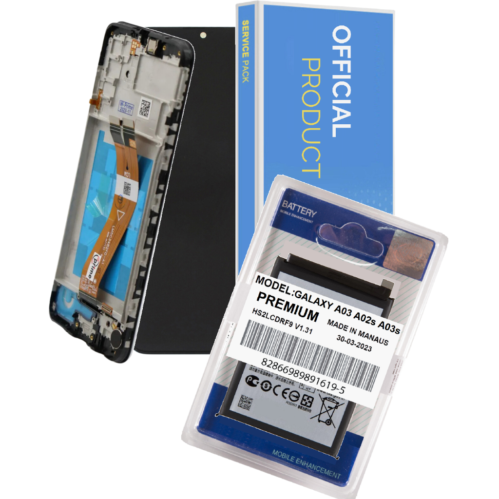 Kit Tela Display + Battria Compatível Galaxy A03 A03s A02s A04e Frontal Com Aro + 1 Ano Garantia ...