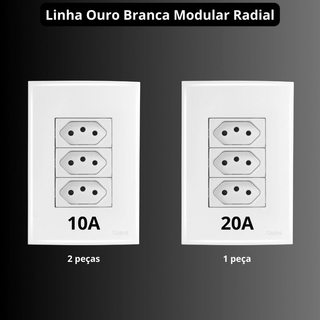 Kit 2 pç Tomada Tripla 10A + 1 pç Tomada Tripla 20A Linha Ouro Branca ...
