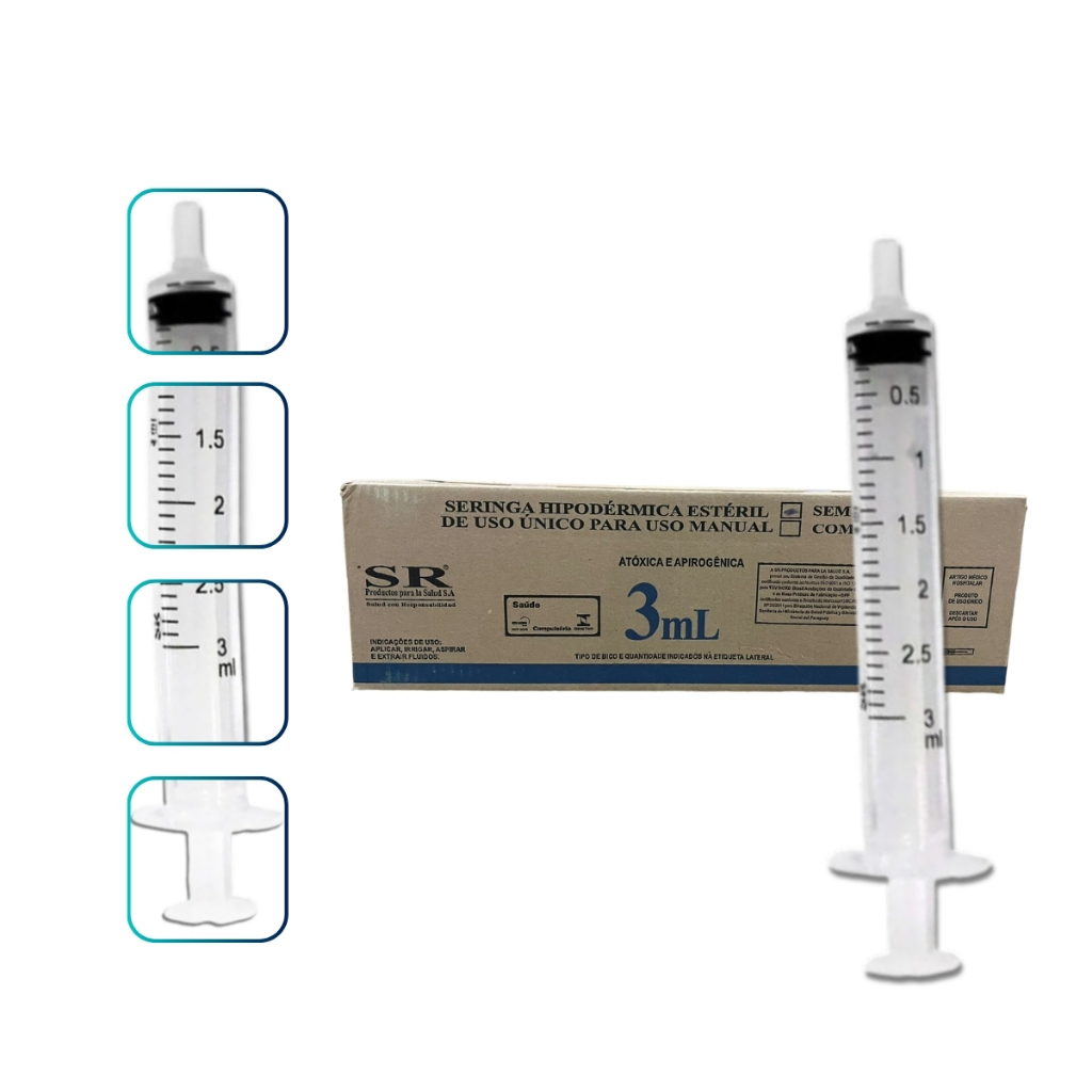 Kit 100 Seringas 03ml Luer Slip Sem Agulha Descartável Hipodérmica ...