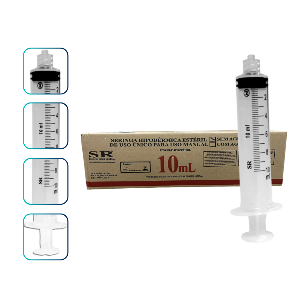 Seringa Descartável Hipodérmica intramuscular 10ml Luer Lock Bico Rosca ...