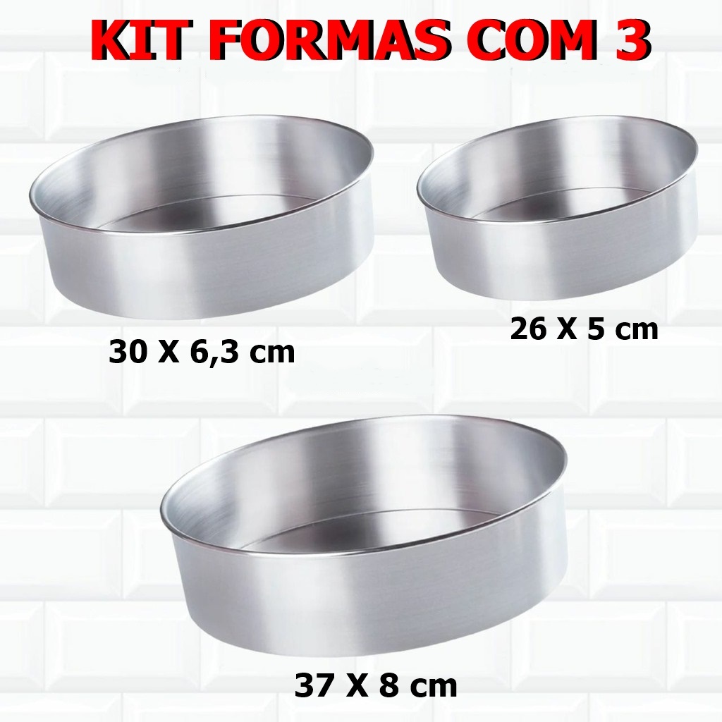 Kit Forma de bolo redonda em Alumínio 3 peças, ideal para tortas ...