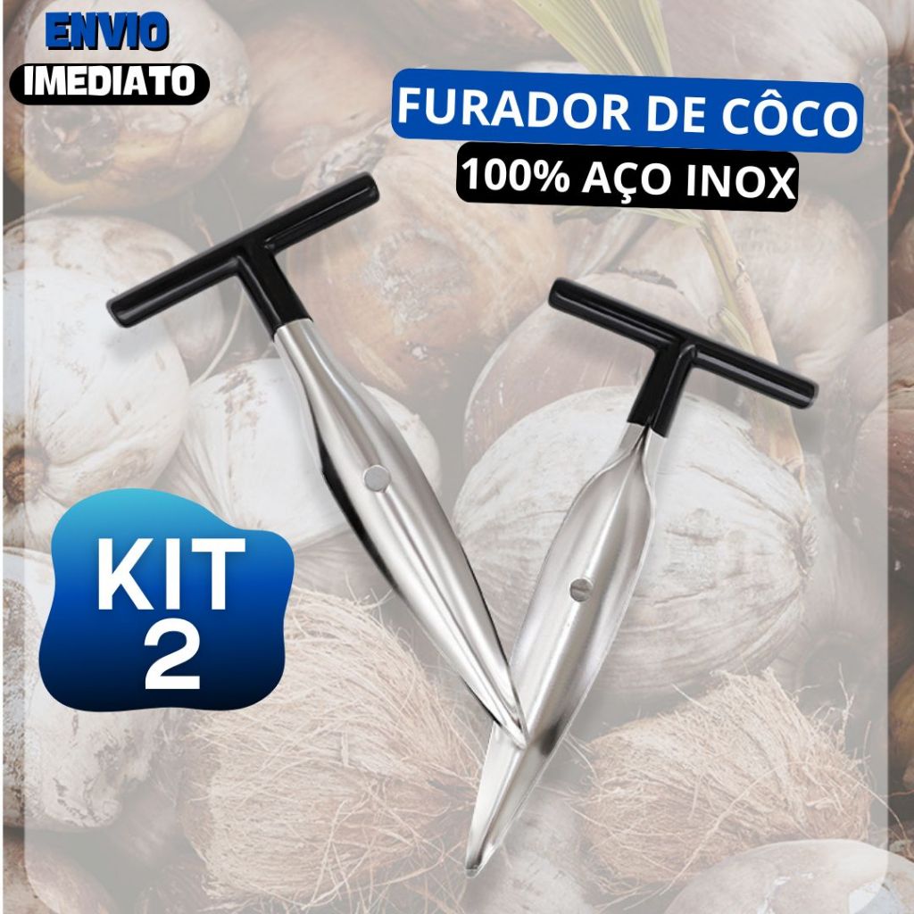 Kit 2 Furador Abridor De Coco Aço Inox Cabo Emborrachado Fácil e Afiado ...