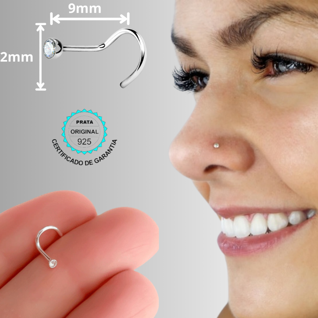 Piercing Nariz Ponto de Luz Prata 925 Nostril 2mm - Faz a Boa!