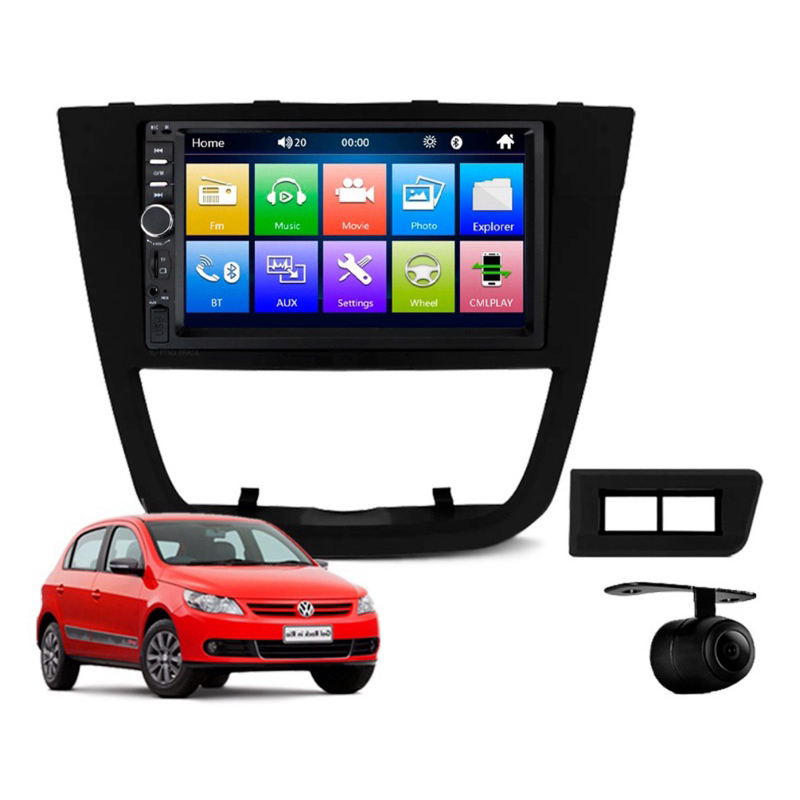 Kit Central Multimidia MP5 2din Gol G5 Saveiro G5 Voyage G5 espelhamento android/ios + moldura ...