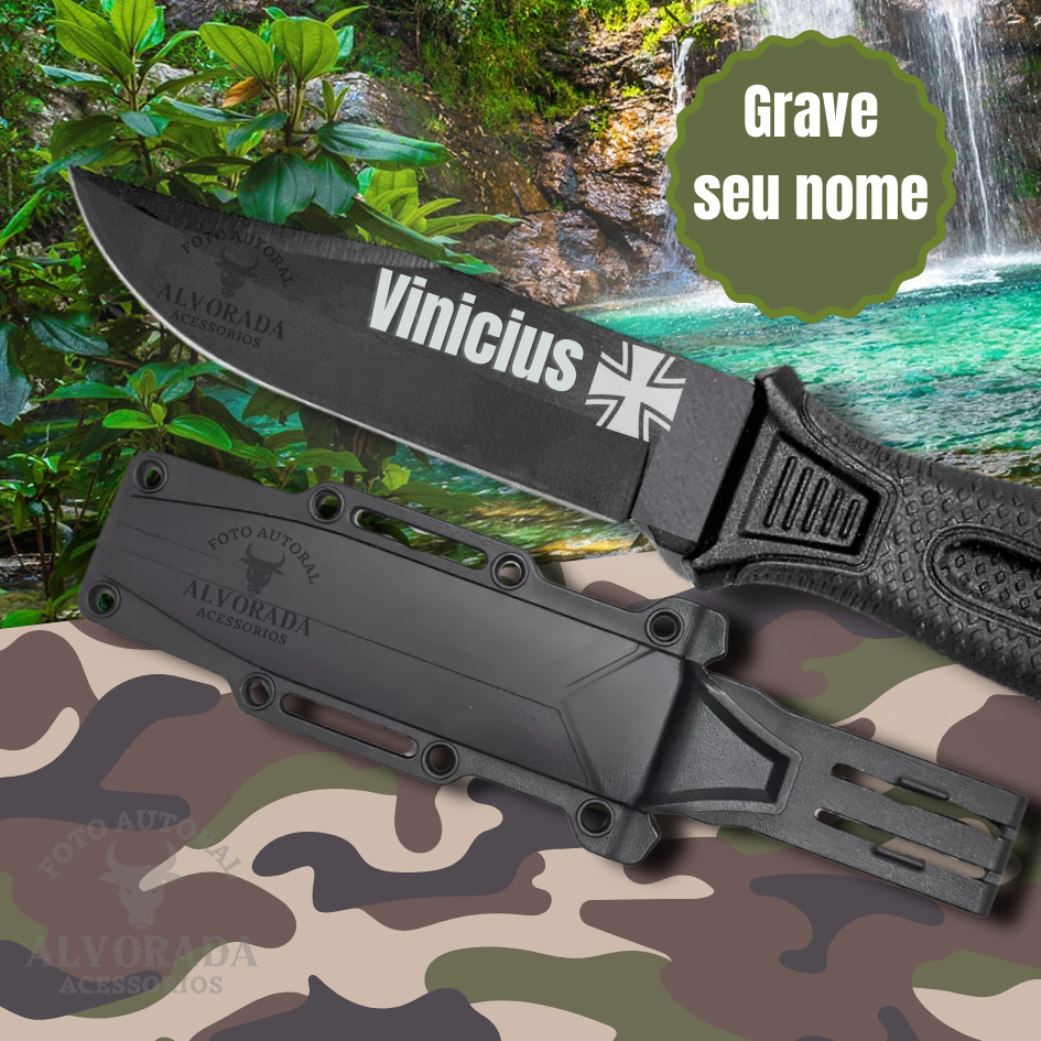 Faca de Camping com Nome Personalizado Cabo Emborrachado Verde | Shopee ...