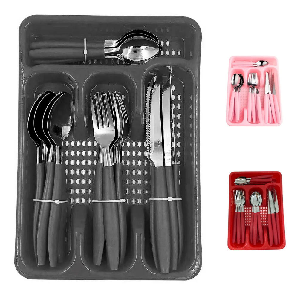 Kit Conjunto Talher Faqueiro 25 Peça Aço Inox Cozinha Com Suporte Para ...