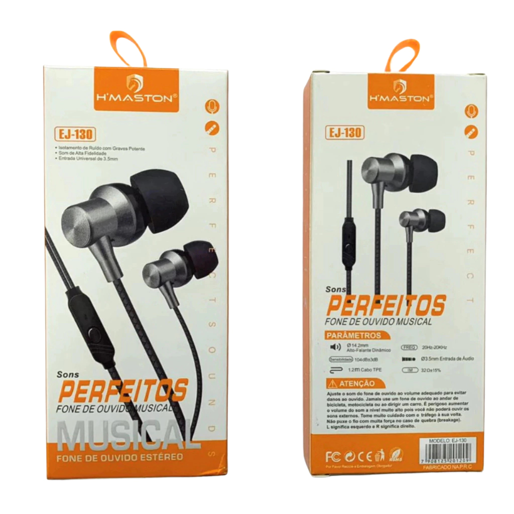 Hmaston EJ-130 Fones de Ouvido com Fio 3.5mm intra-auricular | Shopee ...