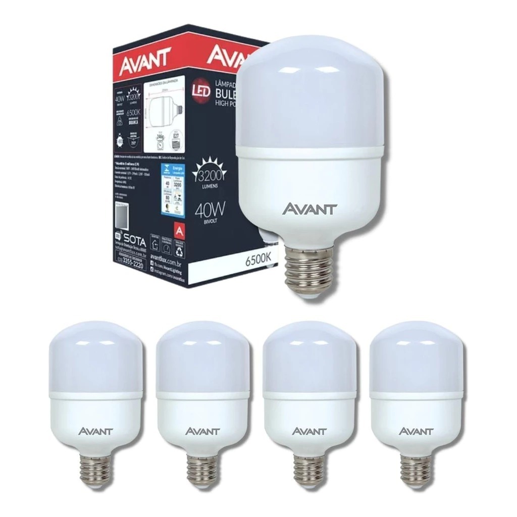 Kit 5 Lâmpadas Led Bulbo Alta Potência Branco Frio 6500k e27 20w 30w 40w 50w Avant Original ...