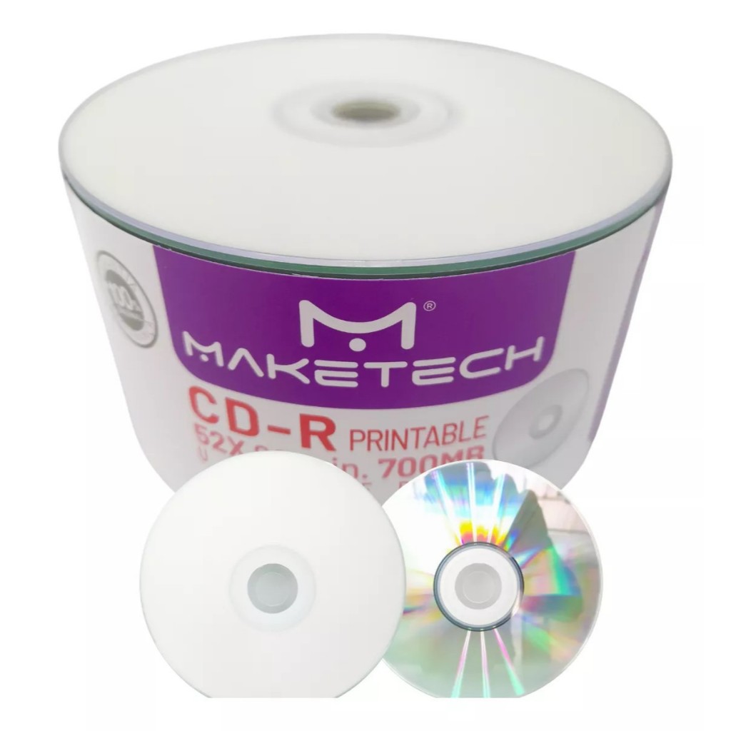 100 unidades de Mídia Virgem Printable Maketech CD-R 52x 700mb 80min ...