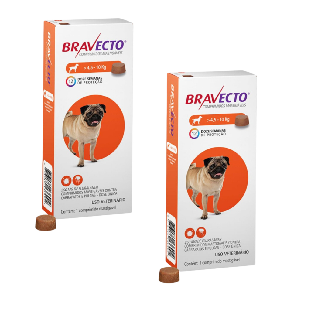 Kit 02 Unidades - Bravecto Comprimidos Antipulgas e Carrapatos MSD para Cães de 4,5 a 10 kg ...