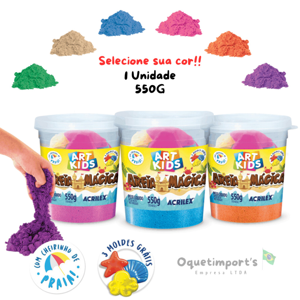 Areia Mágica Infantil Colorida Acrilex Potão 550g Diversas Cores | Shopee Brasil