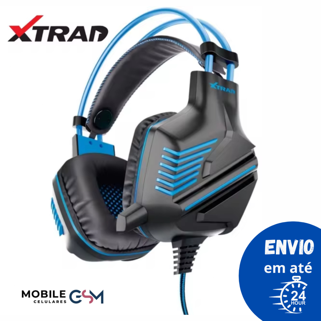 Headset Gamer XTRAD Fone de Qualidade Azul Vermelho Com fio Microfone ...