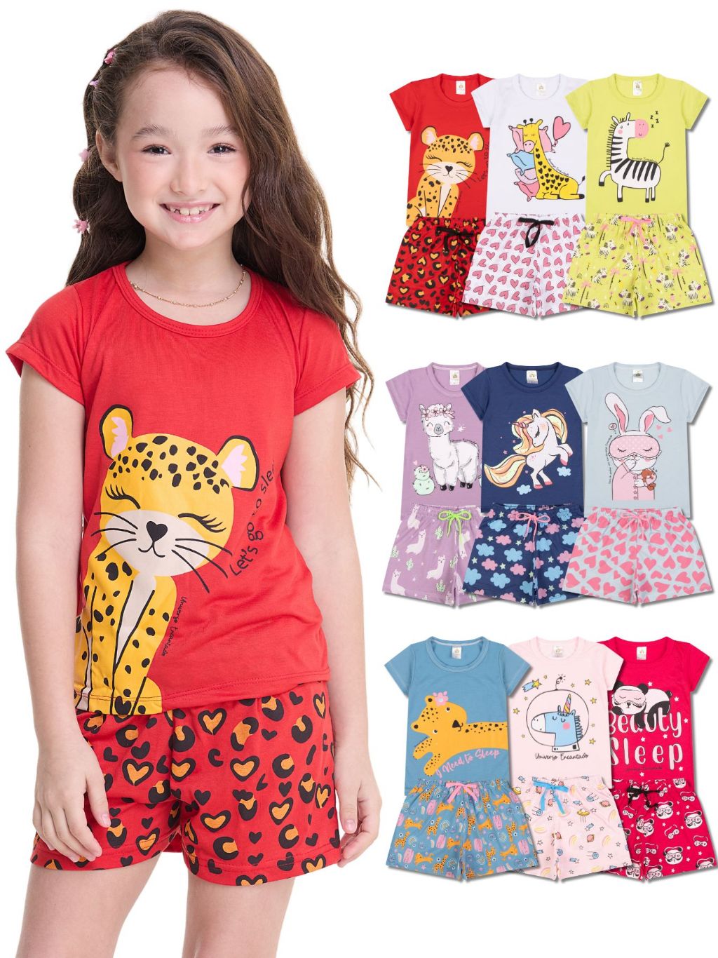 Kit 10 Peças de Pijamas Infantis para Meninas Confortáveis e Cheios de ...