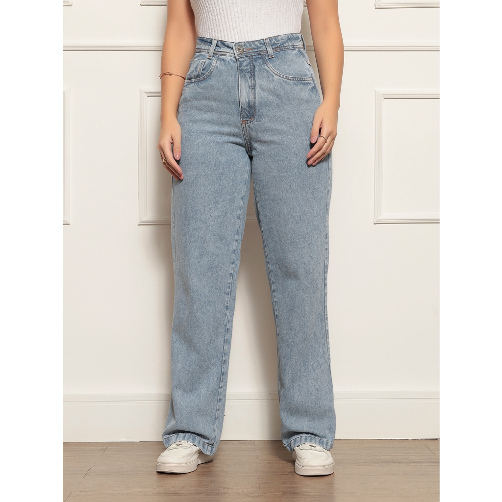 Calça Jeans Feminina Wide Leg Pantalona Perna Larga Cintura Alta ...