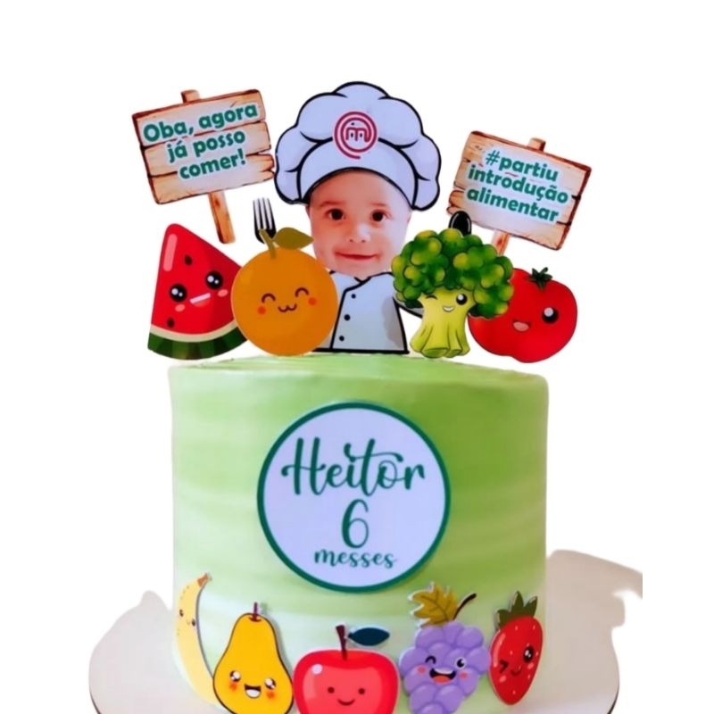 Topo de bolo Mêsversario MasterChef introdução alimentar- Topper ...